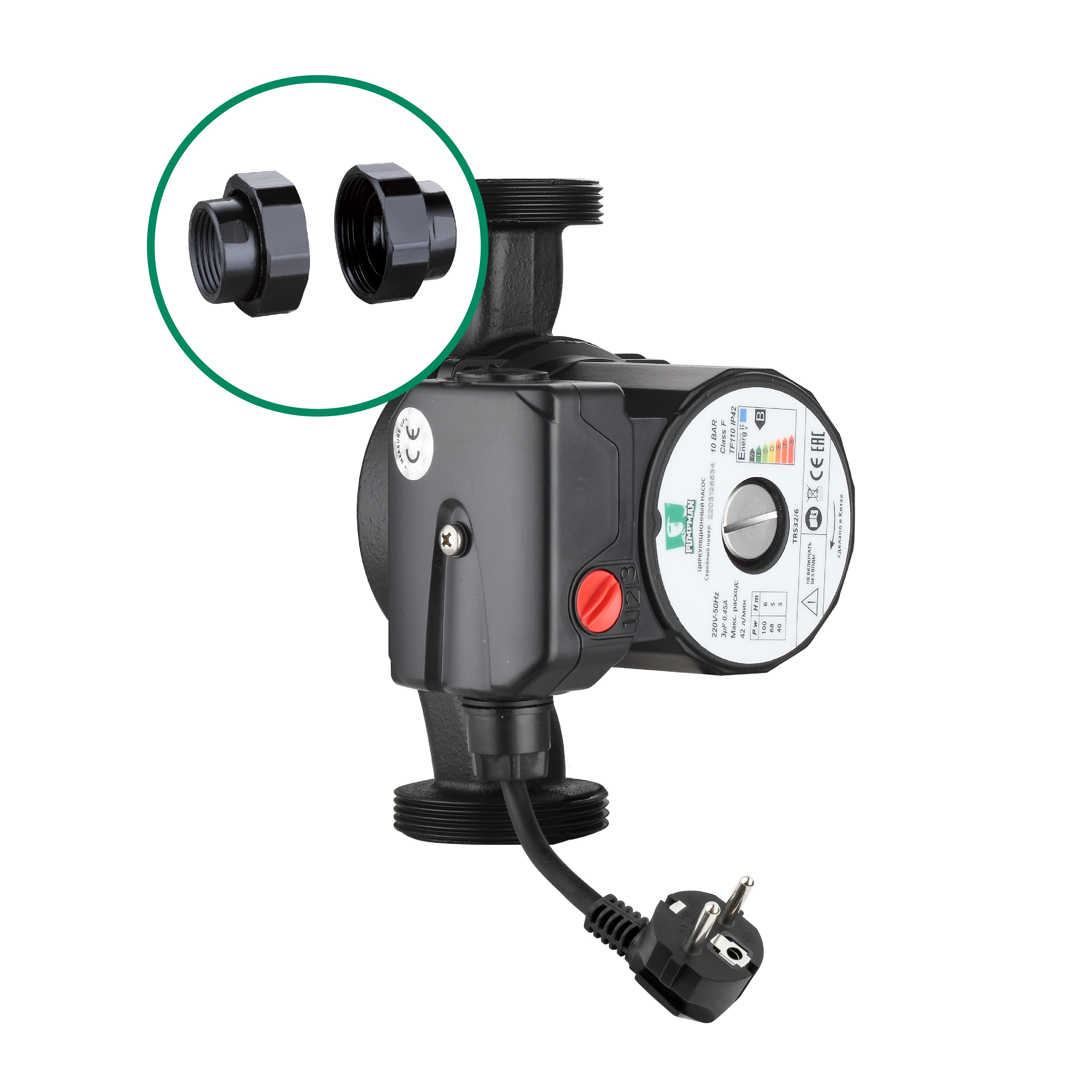 Насос PUMPMAN циркуляционный TRS32/4 (Pmax-85Вт, Hmax-4м, Qmax-42л/мин ...